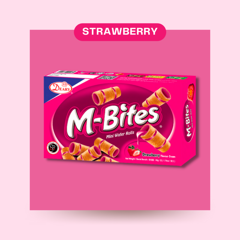 Deary M-Bites Mini Wafer Rolls (Strawberry Flavour Cream) - Deary Coffee